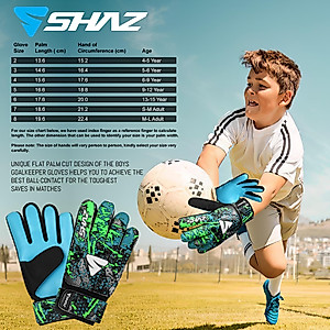 Shaz Soccer Goalkeeper Gloves for Kids Boys Children Youth,Funky Football Goalie Gloves Anti Slip 4mm Latex Palm with Strong Grip & Double Wrist Protection (Size 8 Suitable for Size M-L Adult, Cyan)