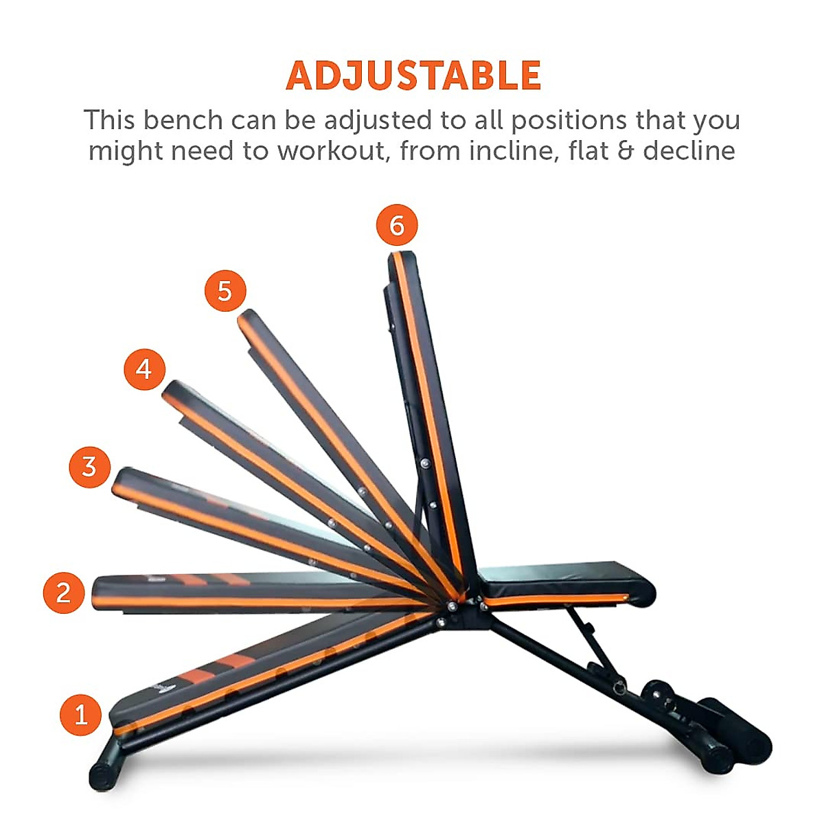 Gymenist Exercise Bench Adjustable Foldable Compact Workout Weight Bench Easy To Carry NO ASSEMBLY NEEDED, Black-Orange (FOLD-110B)