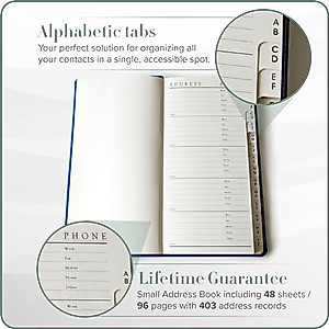 Gallery Leather Small Address Book with Alphabetical Tabs up to 403 Records, Leather Notebook Hardcover, Telephone and Address Books - 6 x 3.25 ", Key West Turquoise