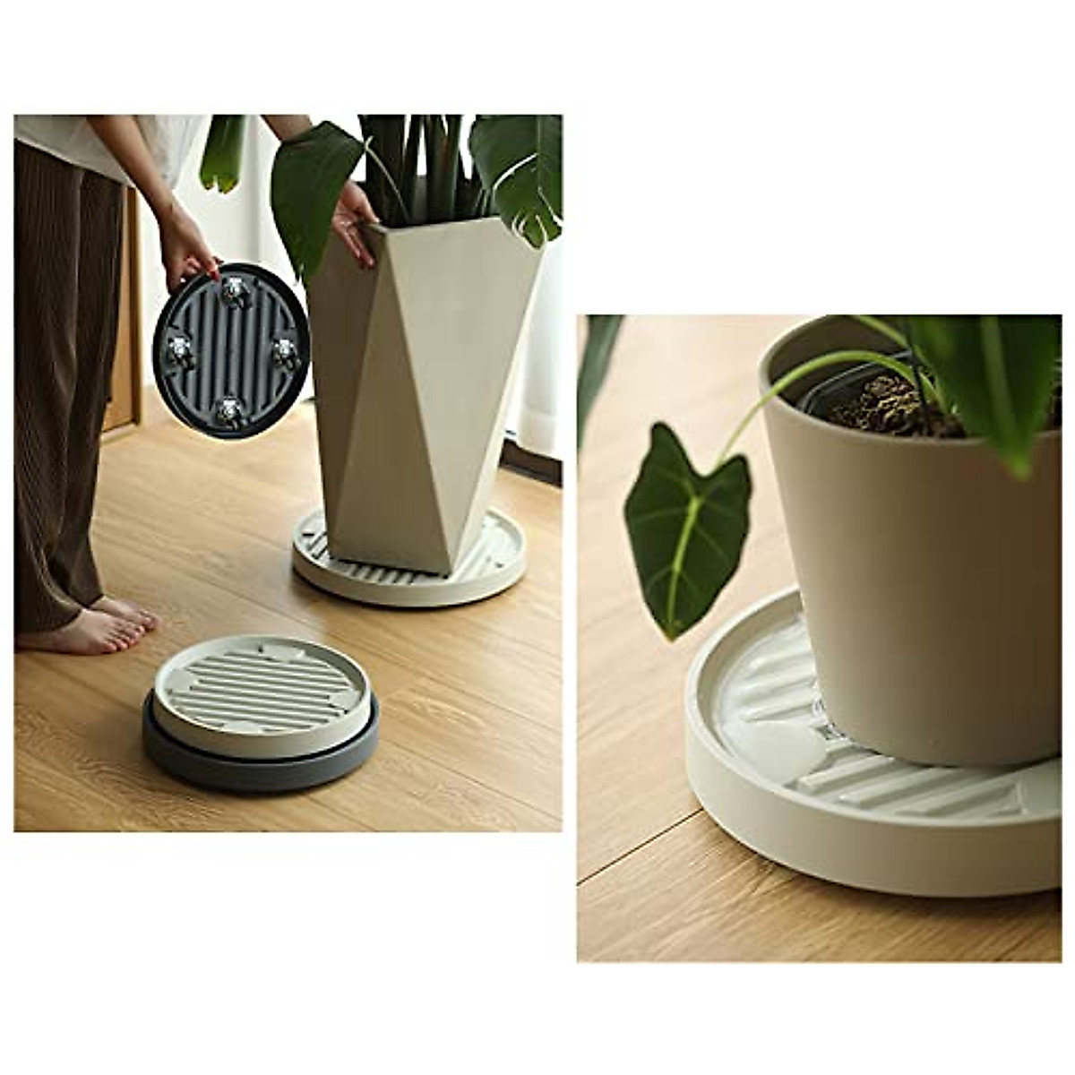 auons Plant Caddy with Wheels, Rolling Plant Stand with Casters Heavy Duty Plant Dolly, Plastic Plant Roller Base, Movable Planter Trolley for Heavy Duty Planter, Beige, 12.4in