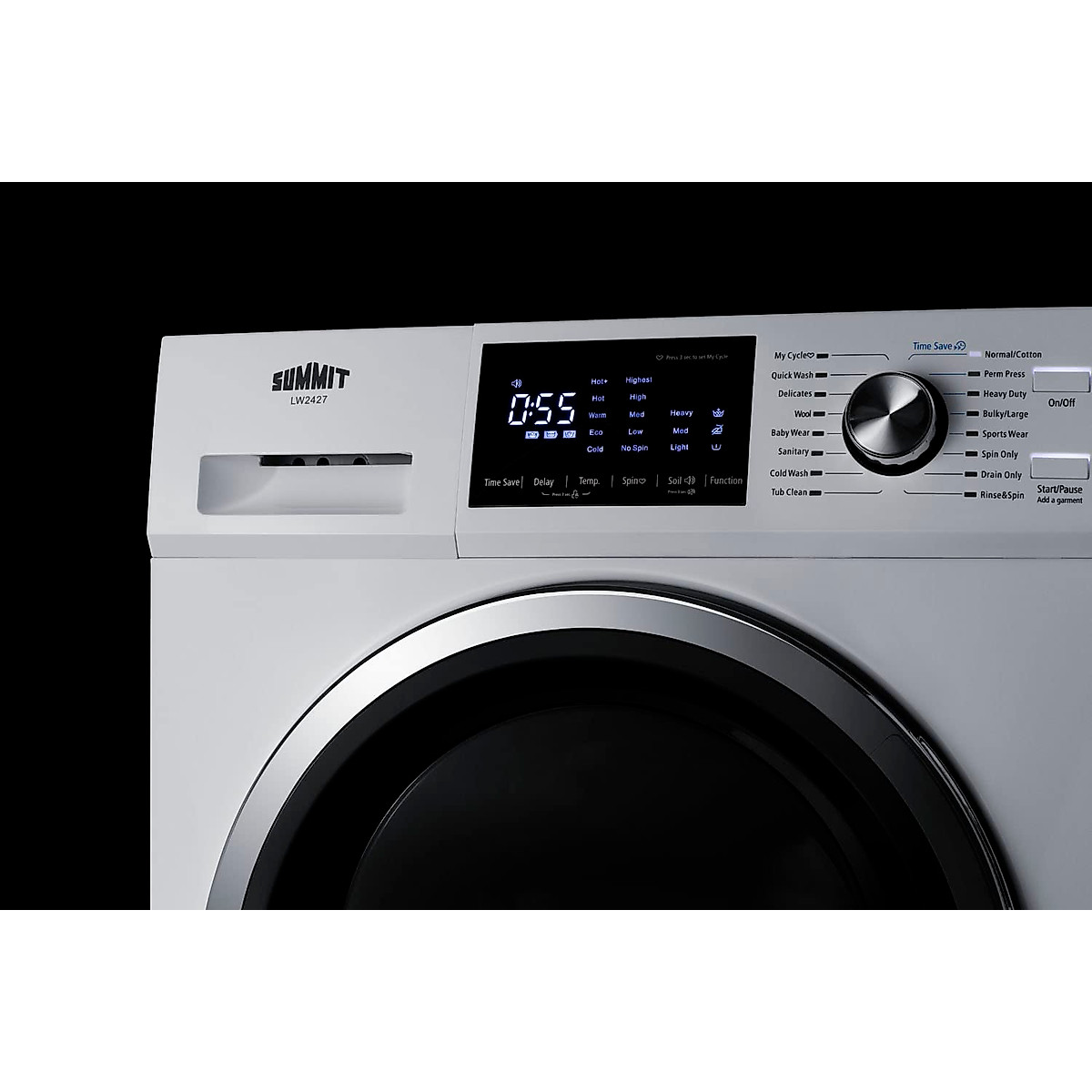 Summit Appliance LW2427 24" Wide ENERGY STAR Certified 110-120V Front-loading Washer with 15 Wash Programs, 1400 RPM, Touchscreen Display, Washing Cycle Selector Knob, Detergent Dispenser