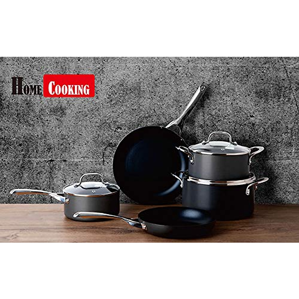 PINKEONLINE Hard Anodized Nonstick Skillet Frypans Induction Compatible 2 Pieces Set for Kitchen, Black.