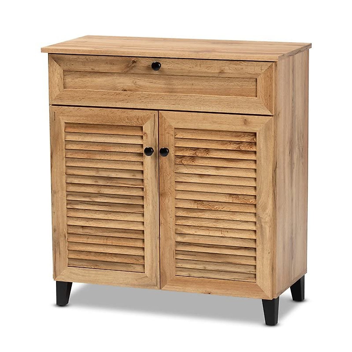 Baxton Studio Coolidge Oak Brown Finished Wood 1-Drawer Shoe Storage Cabinet