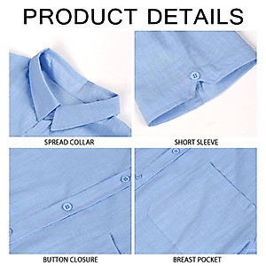 Mens Button Down Shirts Casual Short Sleeve Linen Tops Cotton Lightweight Fishing Tees Spread Collar Plain Shirt