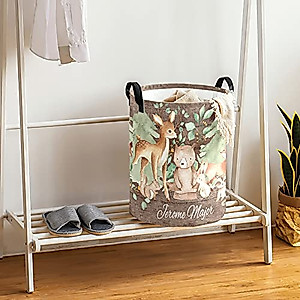 Rustic Woodland Forest Animals Personalized Laundry Hamper with Handles Waterproof,Custom Collapsible Laundry Bin,Clothes Toys Storage Baskets for Bedroom,Bathroom Decorative Large Capacity 50L