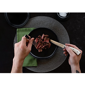 DURA LIVING 4-Piece Serrated Kitchen Steak Knife Set – Forged High Carbon Stainless Steel, Ultra Sharp, Ergonomic Black Handles, Durable Dinner Knives, Cream Handle