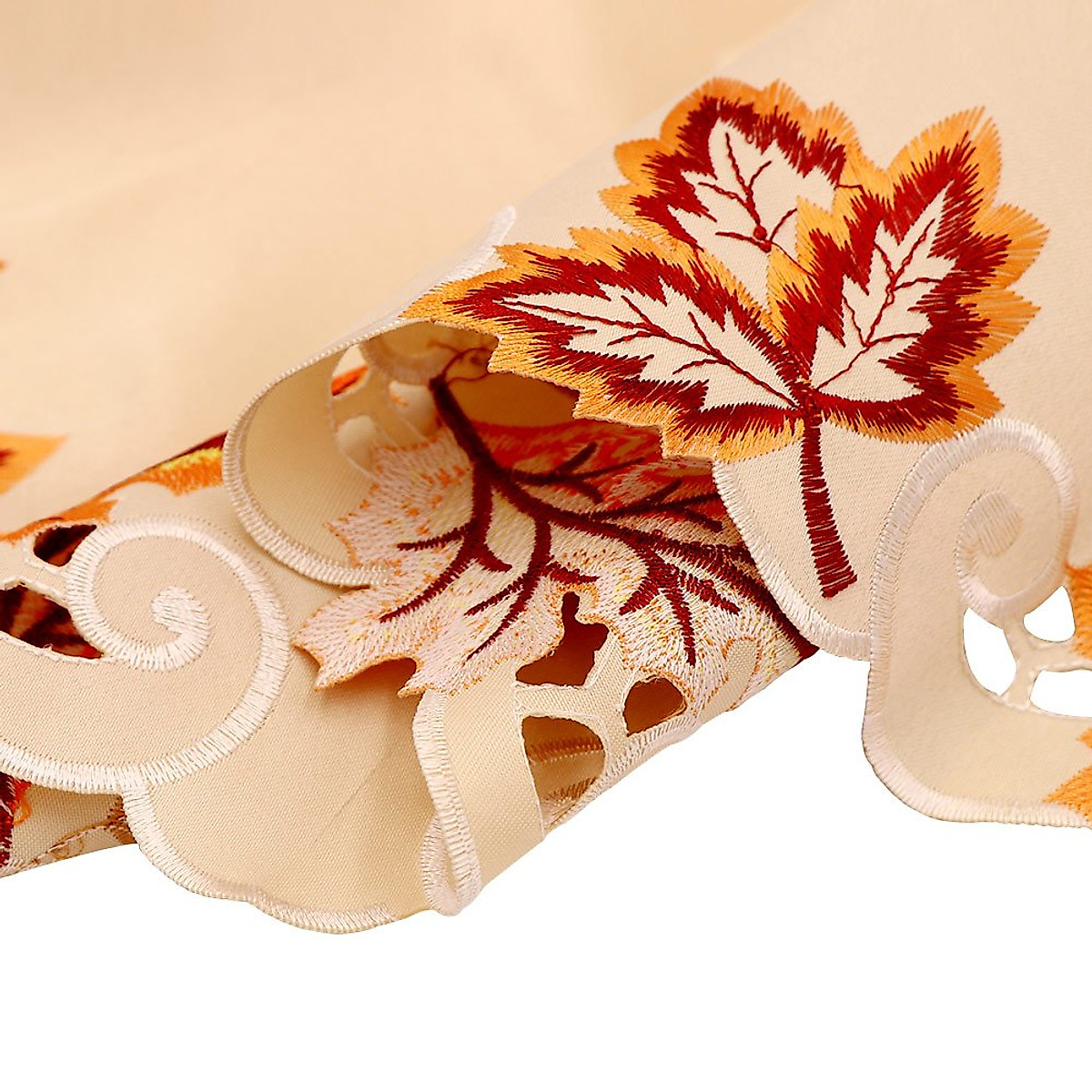 OurWarm Thanksgiving Table Runner, Handmade Embroidered Maple Leaves Fall Table Runner 67 Inches Long for Autumn Harvest Thanksgiving Table Decorations,15 x 67 Inch