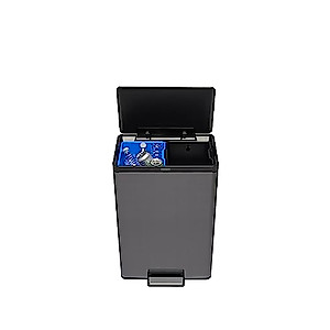 Rubbermaid Elite Stainless Steel Metal Dual Stream Step-On Trash, 10.5-Gallon, Charcoal, Wastebasket Home/Kitchen Waste and Recycling
