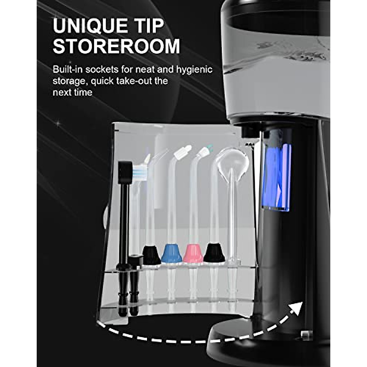 MySmile 1000ML Countertop Water Dental Flosser Teeth Cleaner 10 Settings Electric Power Oral Irrigator with UV Sanitizer Light Storage Bag and 7 Jet Tips