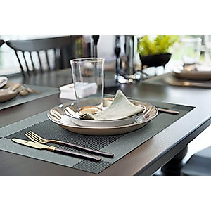 More Décor Dining Table Placemats, Washable Heat-Resistant PVC Vinyl Table Mats for Dining Room and Kitchen, Anti-Slip - Set of 6 - Grey