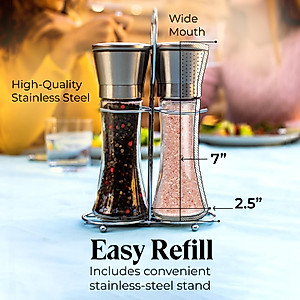 Willow & Everett Salt and Pepper Grinder Set - Stainless Steel Refillable Salt & Peppercorn Shakers