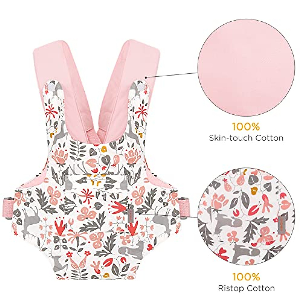 GAGAKU Toy Baby Carrier for Dolls Doll Accessory Stuffed Animal Carrier for Kids with Adjustable Straps - Pink Deer