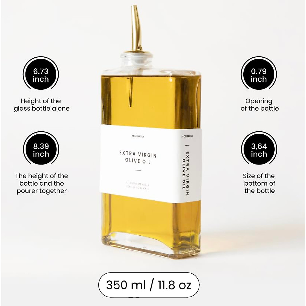 Molimoli Olive Oil Dispenser for Kitchen, Oil and Vinegar Dispenser Set, Glass Olive Oil Dispenser Bottle, Soy sauce dispenser, coffee syrup bottles | Set of 2 - Gold Oil Dispenser