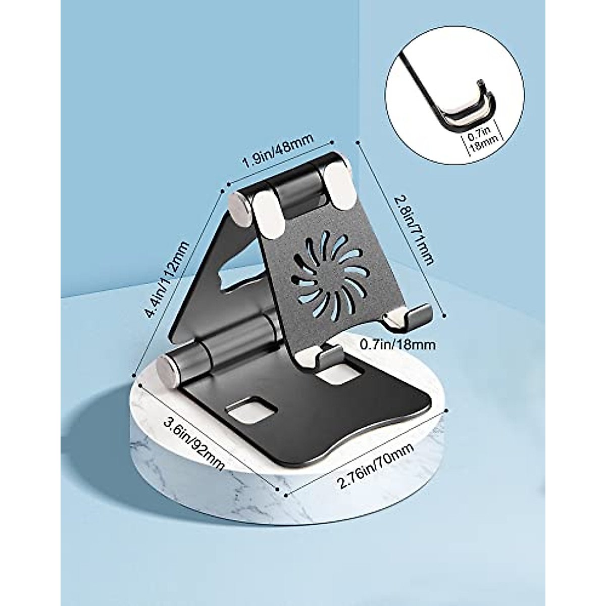 Vlatuo Cell Phone Stand,Foldable Mobile Aluminum Desktop Phone Holder,Adjustable Phone Dock Cradle,Compatible with iPhone 14 13 12 10 Max Pro Xr Xs Plus ipad Mini Samsung Galaxy (Black)