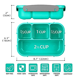 Bento Box, Lunch Box Containers for Toddler/Kids/Adults, 1300ml-4 Compartments&Fork, Leak-Proof, Microwave/Dishwasher/Freezer Safe, Bpa-Free(Green)