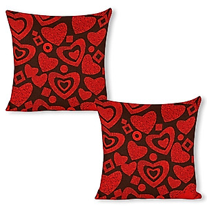 Valentine Day Red Throw Pillow Covers 18×18 Pillowcases Set of 2 Hearts Love Black Linen Decorative Square Pillow Case Cushion Covers Standard Size for Sofa Couch Outdoor Bed Pillow Protectors