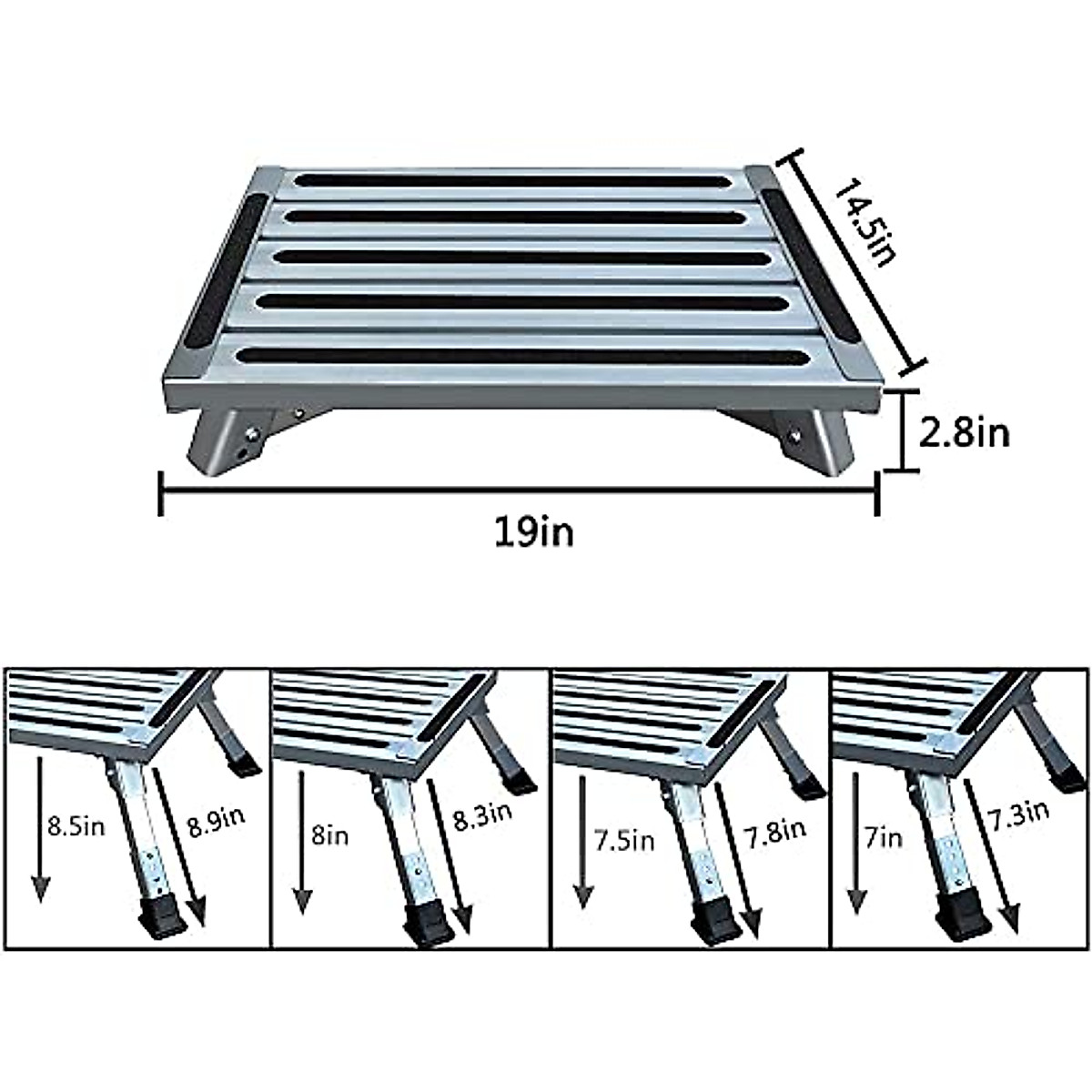 HELESIN RV-Folding-Step, 19" x 14.5" Aluminum Platform Step and Ladder Supports Up to 1,000lbs, Includes Non-Slip Rubber Feet, More Stable for Trailer, Motorhome, SUV, Camping
