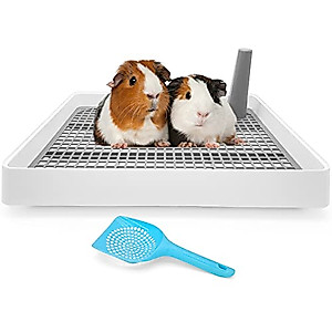 Tfwadmx Guinea Pig Litter Pan with Grid Large Rabbit Litter Box Small Animal Potty Trainer Bunny Corner Tray Toilet with Scoop for Chinchilla Guinea Pigs Ferret Hedgehog
