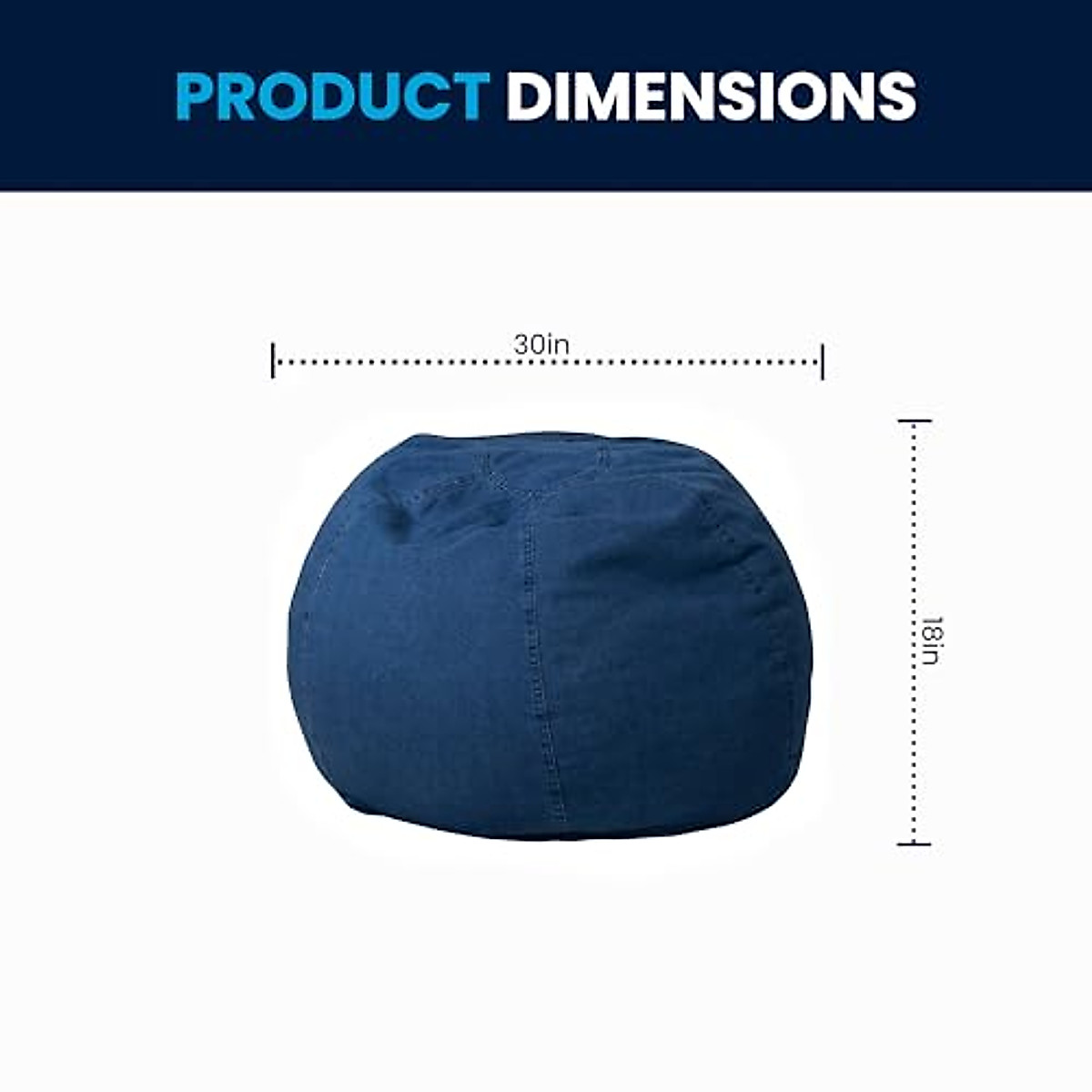 Flash Furniture Dillon Small Bean Bag Chair for Kids and Teens, Foam-Filled Beanbag Chair with Machine Washable Cover, Denim