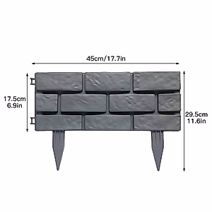 EESLL Decorative Brick Effect Garden Edging,4PCS Grey Plastic Brick Look Flower Bed Border Detachable Splicing Garden Fence Imitation Stone Plant Lawn Picket for Outdoor Yard Landscape