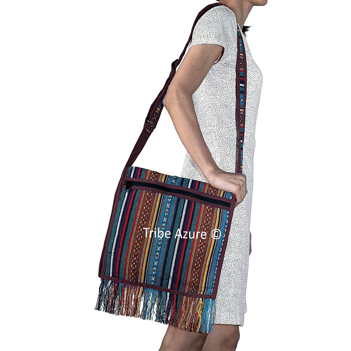 Tribe Azure Woven Adjustable Strap Shoulder Bag Hobo Messenger Women Fashion Handbag Unique Roomy Tassel (Woven Blue)