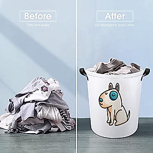 Little Cartoon Bull Terrier Dog Large Laundry Basket Hamper Bag Washing with Handles for College Dorm Portable