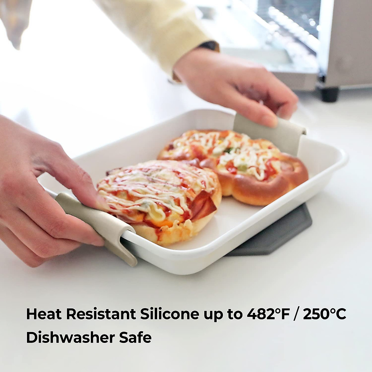 Carrotez Silicone Pot Holders, Heat Resistant Pot Handle Covers for Kitchen, Accessories for Cast Iron or Ceramic Dutch Ovens, 1 Pair (2 pcs) - Cream