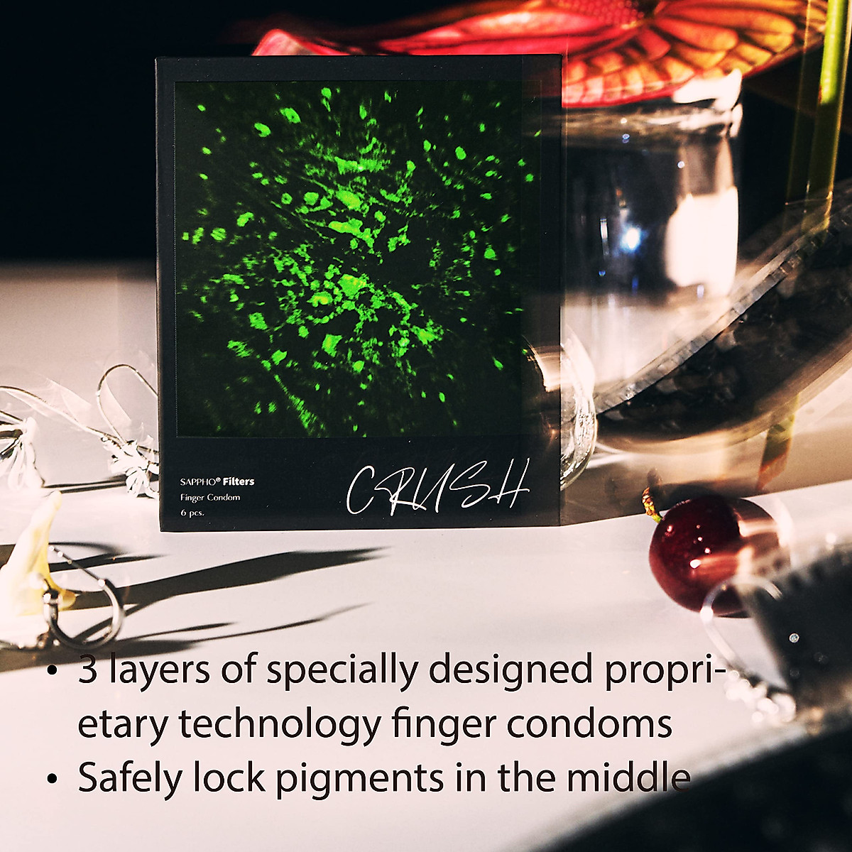 Sappho from lesbos Crush Green Finger Condoms, Ultral Thin Lubricated Latex Fingersex Cots for STI Protection, Natural Sensitive - 6 Count, No Fragrance