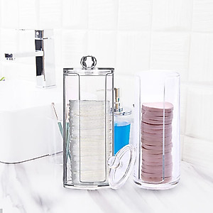 Cosmetic Organizer for Qtip Holder Dispenser Cotton Balls Cotton Swabs Clear Plastic Storage Box Makeup Organizer with Lid Cotton Swab Ball Pad Holder
