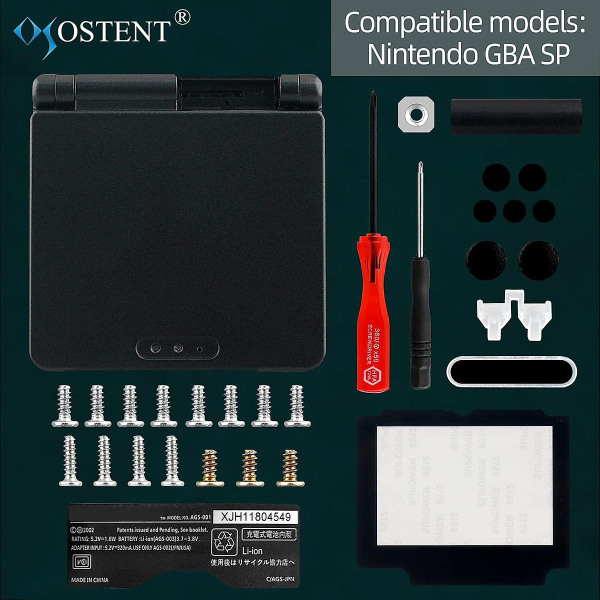 OSTENT Full Housing Shell Case Cover Replacement for Nintendo GBA SP Gameboy Advance SP - Color Black