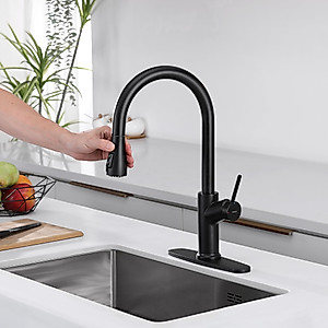 Indare Kitchen Faucets， Kitchen Faucet with Pull-Down Sprayer， Matte Black Kitchen Faucet with Deck Plate， Kitchen Faucet with Sprayer