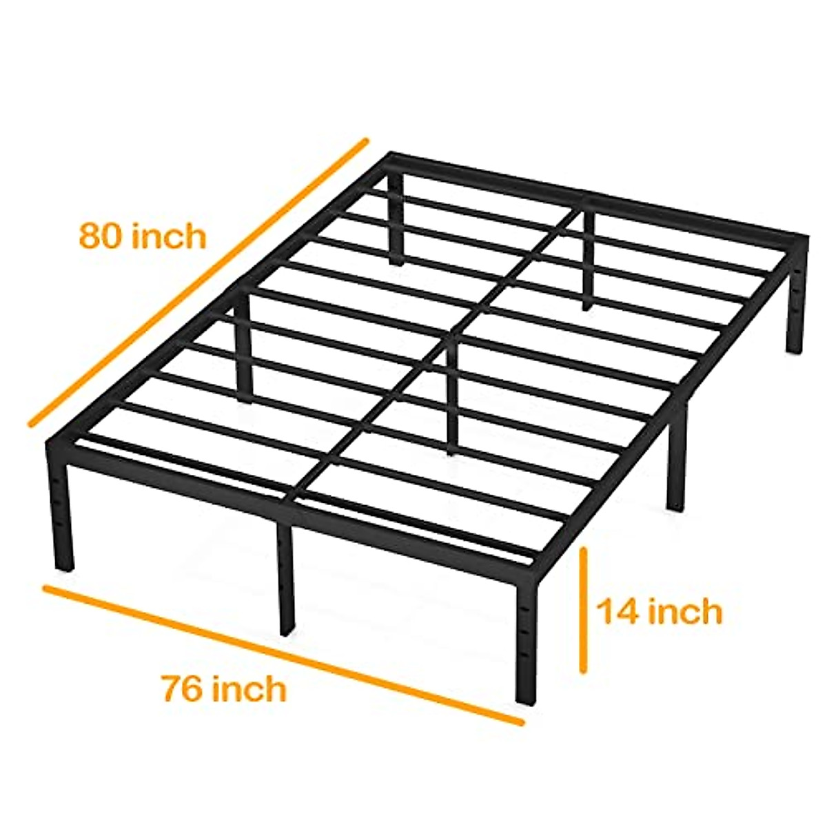 Eavesince King Bed Frame 14 Inch High Max 1000 Pound Steel Slat Support Heavy Duty Sturdy Metal King Size Platform No Box Spring Needed Easy Assembly Noise Free Black