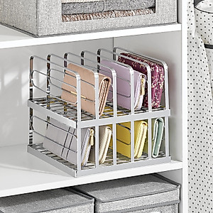 mDesign Metal Divided Stackable Purse Organizer for Closets, Bedrooms, Dressers, Shelves - Closet Shelf Storage Solution for Purses, Clutches, Wallets, Accessories - 5 Sections - Chrome