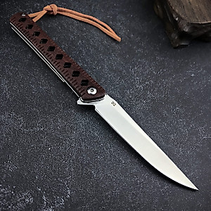 HUAAO 7.3’’ Folding Pocket Knife, EDC Small Knife with D2 Steel Blade, Rosewood Handle, Liner Lock, Flipper Open, for Camping Hunting Outdoor