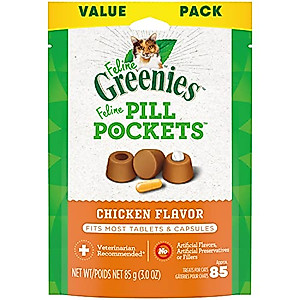 FELINE GREENIES PILL POCKETS for Cats Natural Soft Cat Treats, Chicken Flavor, 3 oz. Pack (85 Treats)