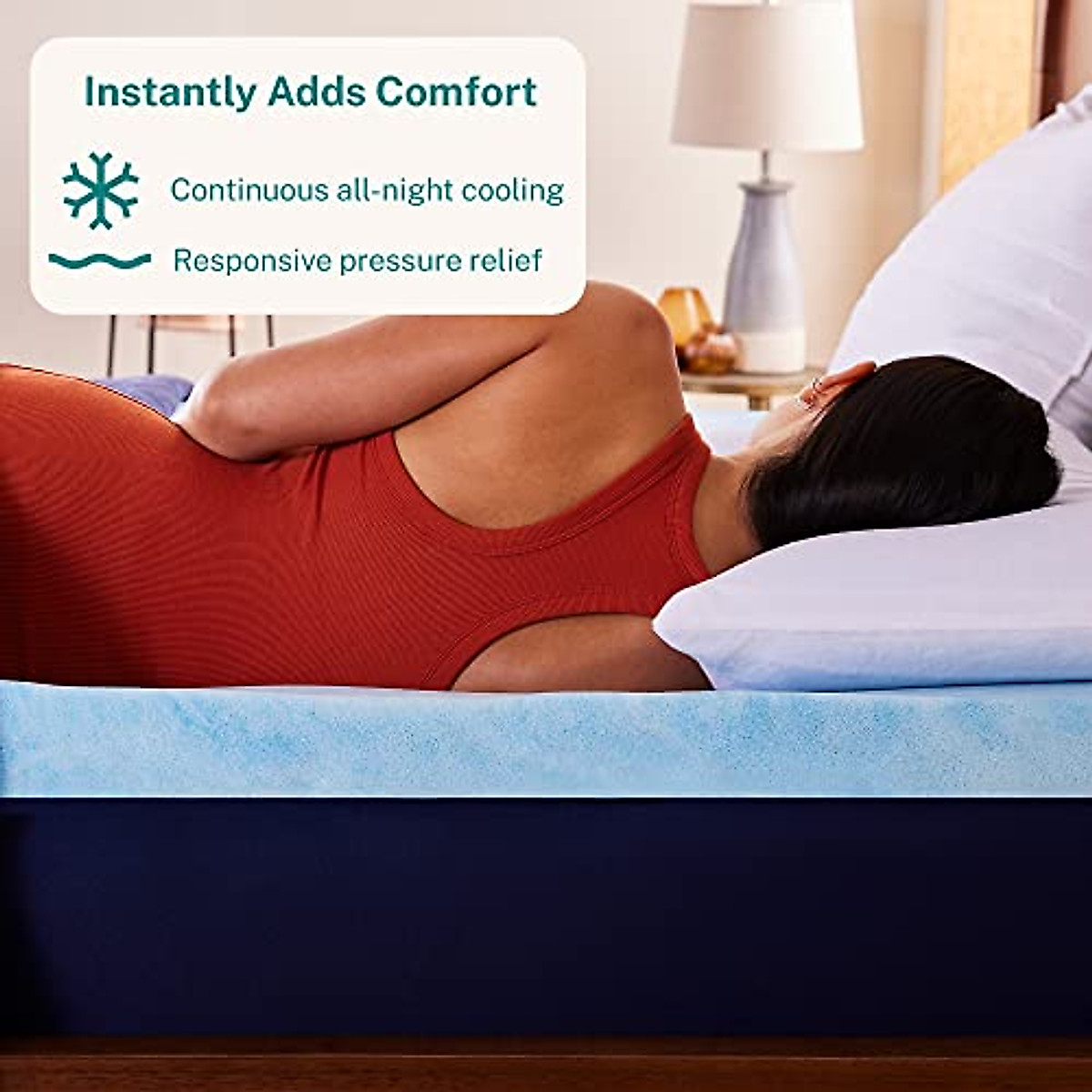 Sleep Innovations 3 Inch Cooling Gel Infused Memory Foam Mattress Topper, Queen Size, Cool Comfort, Medium Support,Blue