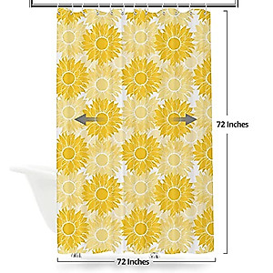VEGA U Sunflower Fabric Shower Curtain for Bathroom, Botanical Floral Bath Decor with Hooks, Hotel Quality, 72x72 Inch