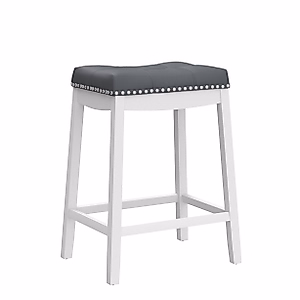 COSTWAY Bar Stools Set of 2, 24-Inch Height Backless Counter Stool with Footrest, Soft Seat Cushion, Wood Legs and Non-Slip Foot Pad, Saddle Stools for Home Kitchen Living Room, Stone Gray+White