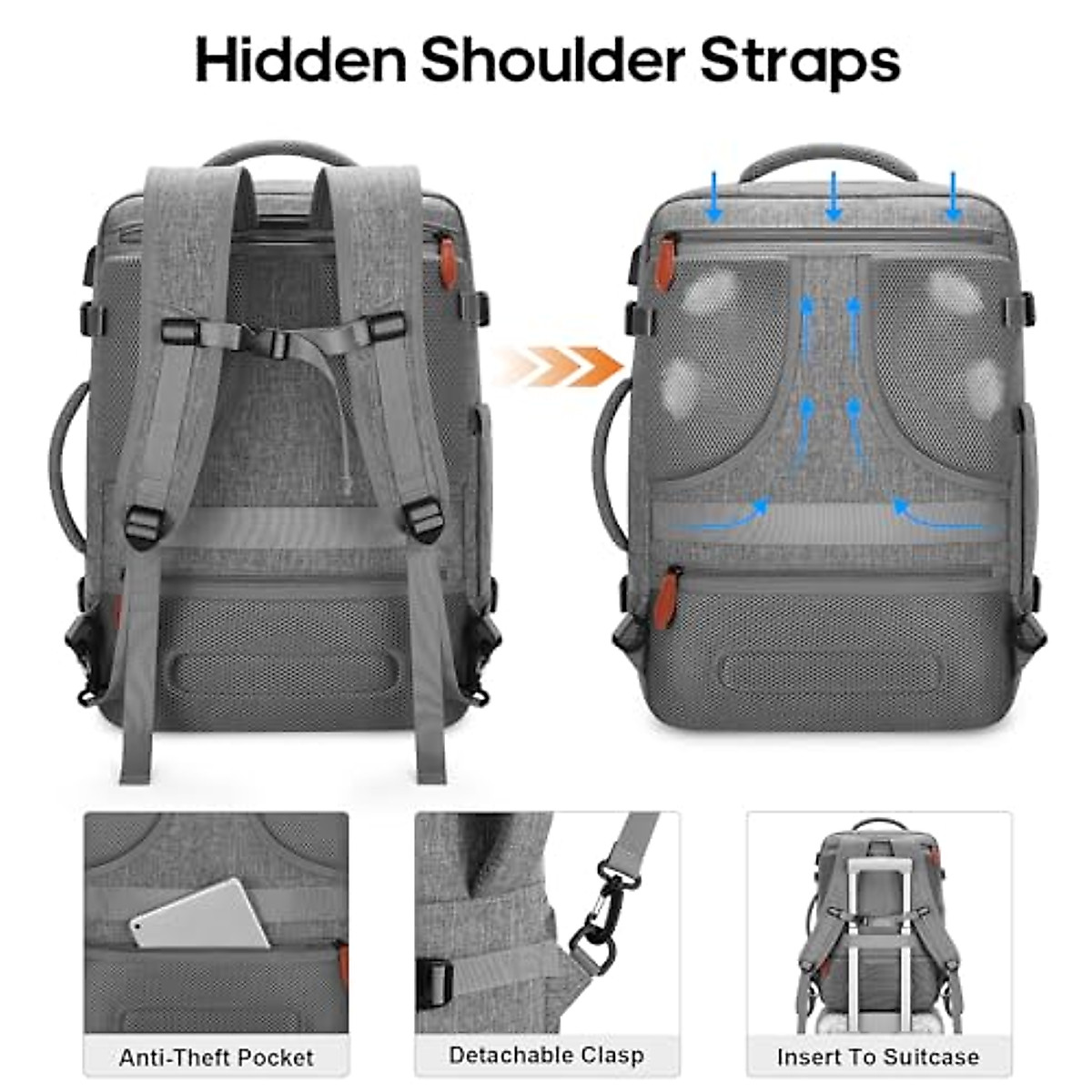 Bagsure Travel Backpack, 42L Carry on Backpack, Flight Approved Expandable Travel Backpack for Men&Women, Carry on Backpack, Luggage Daypack with Packing Cubes and Shoe Pocket, Large Travel Bags