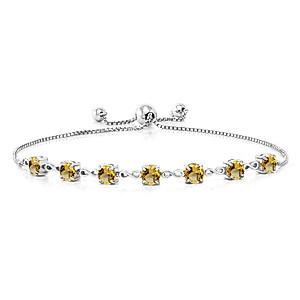 Gem Stone King 2.24 Cttw Yellow Citrine 7-Stone Tennis Bracelet For Women In 925 Sterling Silver | Gemstone Birthstone | Fits Up To 9 inches Wrist