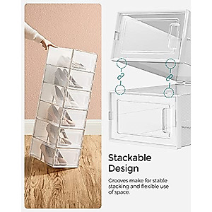 SONGMICS Shoe Boxes, Set of 18 Shoe Storage Organizers, Stackable and Foldable for Sneakers, Fit up to US Size 11, Transparent and White ULSP18SWT