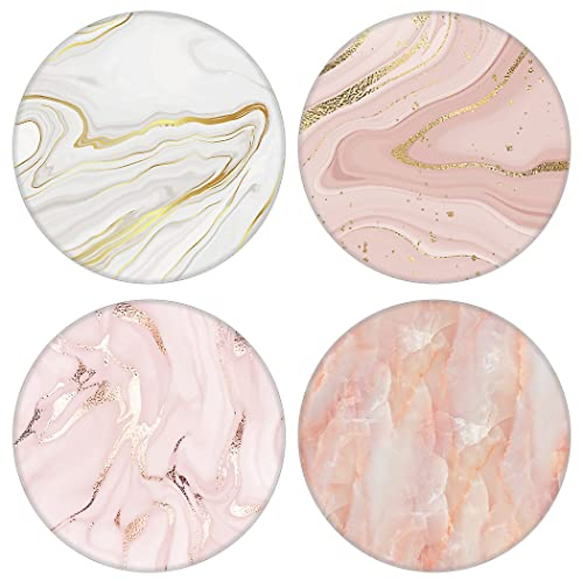 4 Pack - Foldable Finger Cell Phone Grip Stand, Cellphone Holder for Smartphone - Pink White Rose Gold Marble