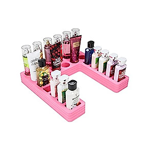 Polar Whale 2 Lotion and Body Spray Stand Organizers Tray Pink Durable Foam Washable Waterproof Insert for Home Bathroom Bedroom Office 16.25 x 16.25 x 2 Inches 22 Slots 2pc Pair Set