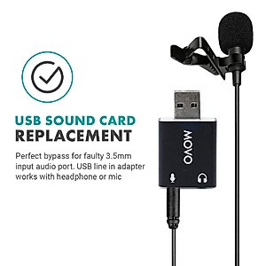 Movo USB-AC 3.5mm TRS Microphone to USB 2.0 Stereo Audio External Sound Card Adapter for PC and Mac. USB Sound Card Adapter for Computer or Laptop Convert USB Input to 3.5mm TRS Headphone or Mic Jack