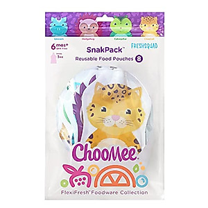 ChooMee Reusable Baby Food Storage Pouches, 5 oz | Ideal for Baby Food, Smoothies and Purees | Secure Double Lock Zipper, Wide Bottom, BPA Free | SnakPack FreshSquad 8 CT