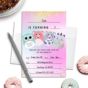 Squish Birthday Invitation Cards with Envelopes Pack of 20 (4" X 6") - Party Invitations for Boys, Girls, Kids, Teens - Squish On Over And Join Us To Celebrate - Squish Party Favors Decorations and