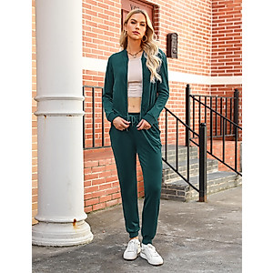 Totatuit Velour Sweatsuits Womens Set2 Piece Zip Up No Hood Sweatshirts Velour Joggers Sweatpants Sports Outfit Set With Pockets Green XX-Large