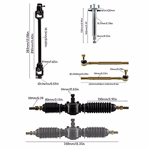 TDPROMOTO Steering Wheel Steel Kit Gear Rack Pinion Adjustable Shaft Set Replacement for 110cc Go Kart