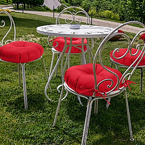 GUEGLSA Outdoor Tufted Round Cushions 15 inch, Waterproof Bistro Chair Cushions 15"x15"x3", Circular Seat Pads with Ties for Patio Garden, Set of 2, Red
