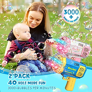 Bubble Machine 2 Pack Mini Bubble Gun for Toddlers, Bubble Maker Blower Toys with Lights,4000+ Bubbles Per Minute for Boys Girls Toddlers Outdoor Indoor Birthday Wedding Party (blue pink)